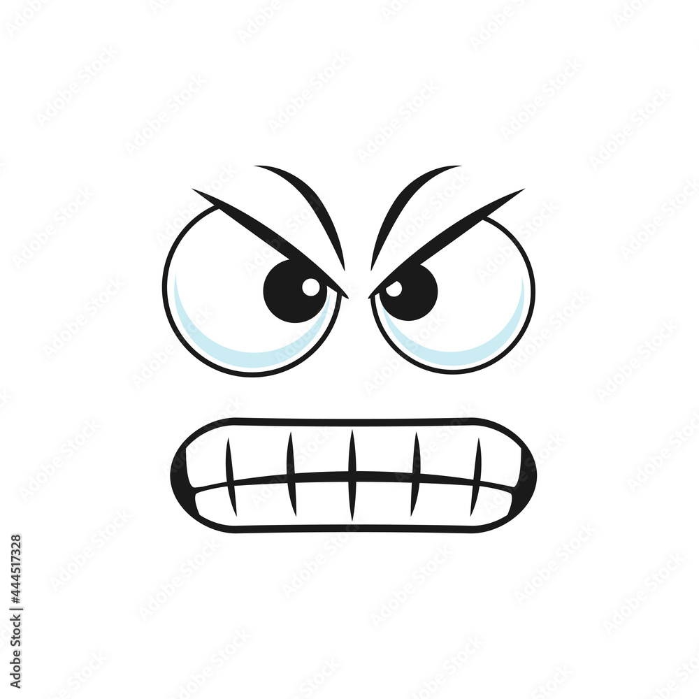 Angry smiley grumpy sullen emoji, ireful or rageful smiley facial ...