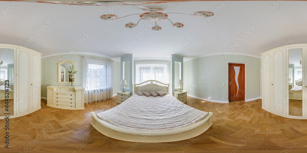 full seamless hdri panorama 360 view in white bedroom with mirror in ...