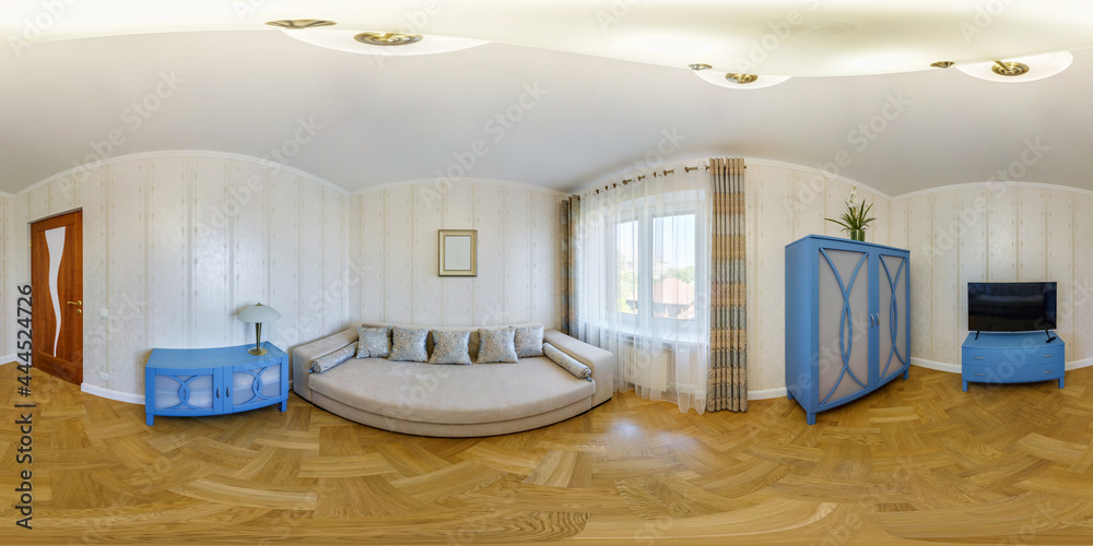 full seamless hdri panorama 360 view in guest room with tv and sofa in ...