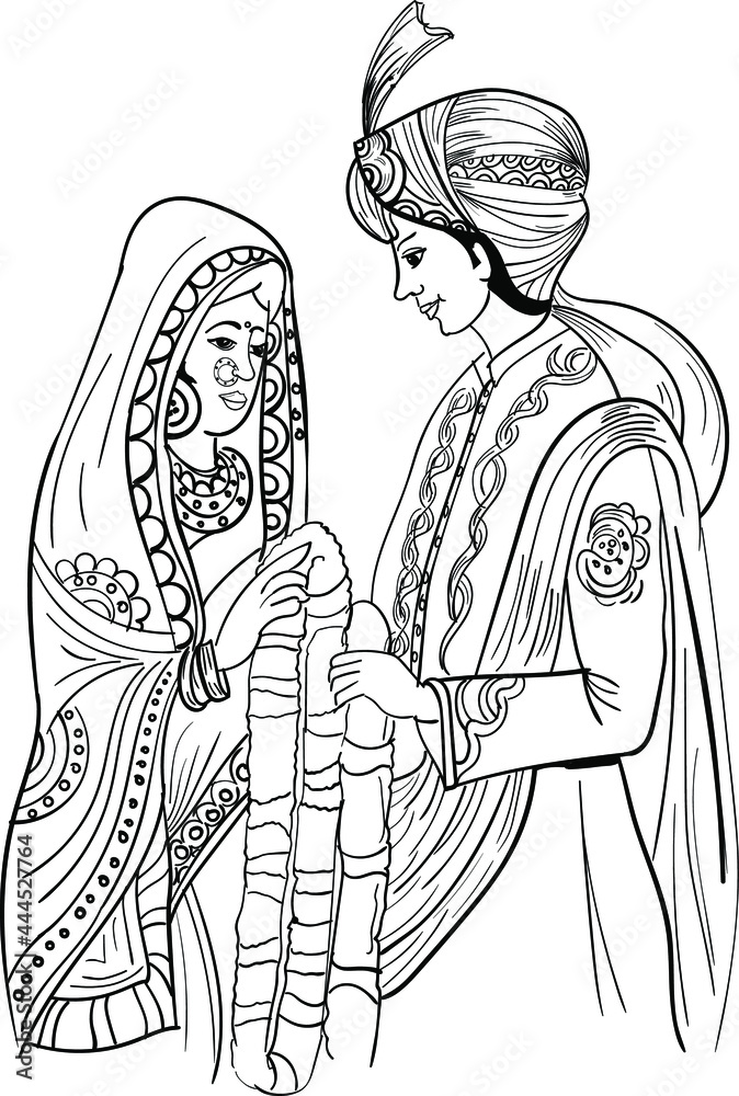 Vetor do Stock: INDIAN BRIDE AND GROOM VECTOR LINE ART DRAWING CLIP ART ...