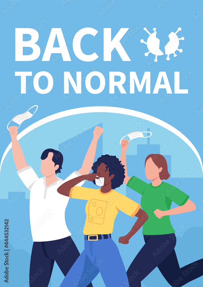 Back to normal after covid poster flat vector template. Return to ...