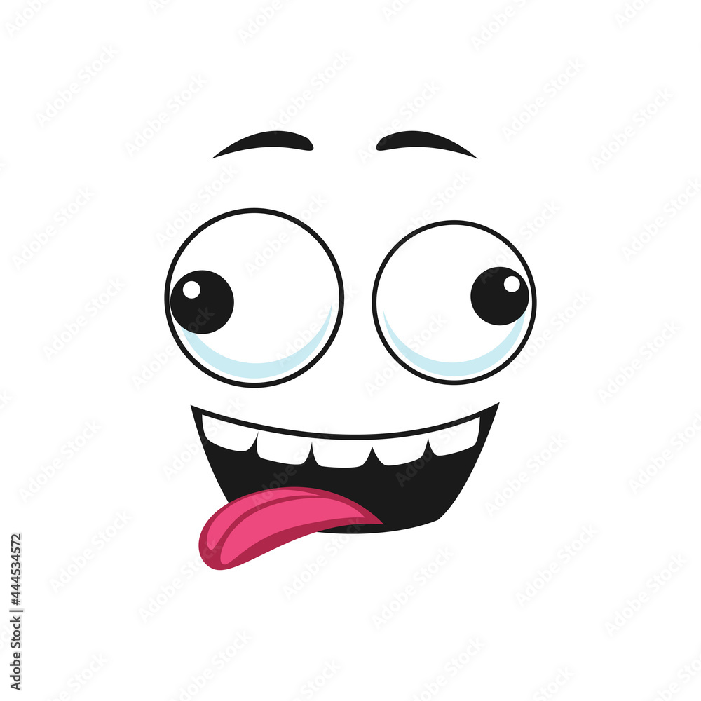 Cartoon face, stunned smile emoji vector facial expression with goggle ...