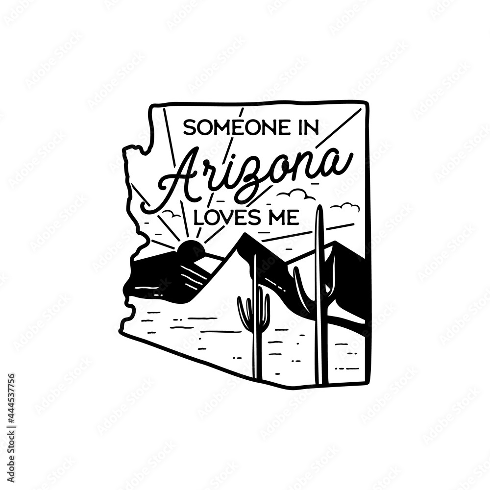 Arizona adventure badge design. Line art crest logo with mountains ...