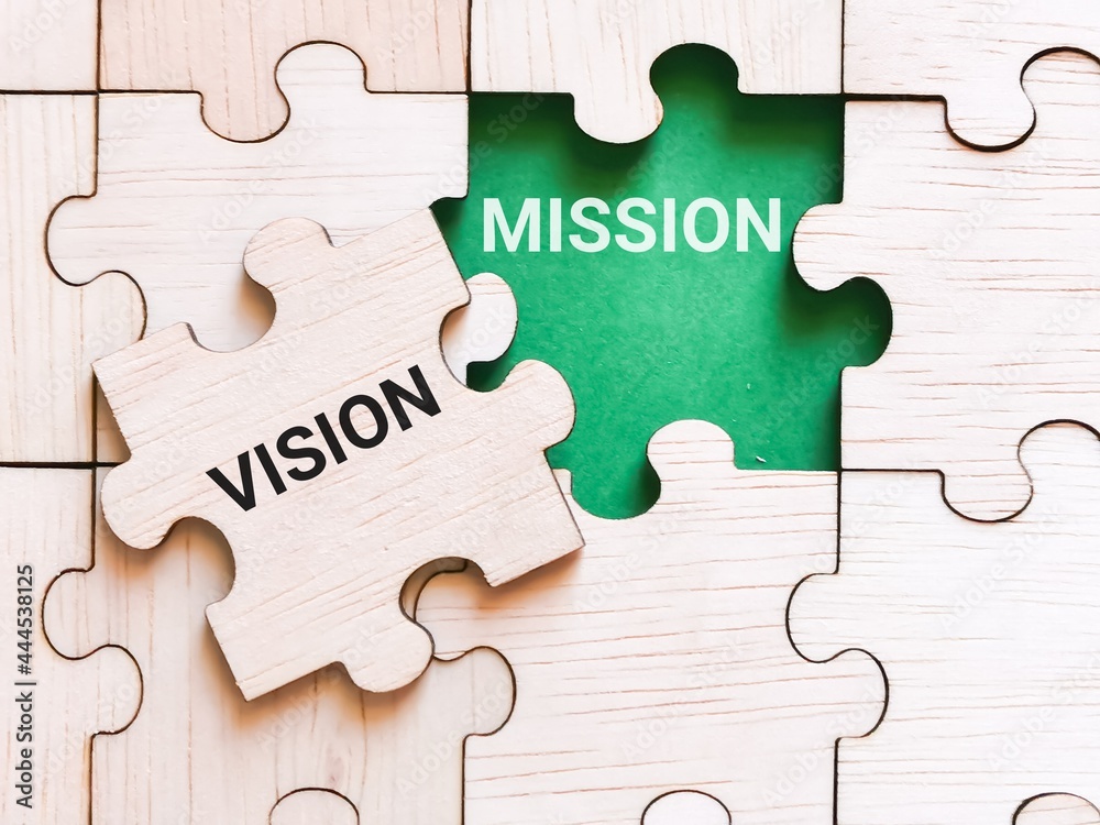 Vision mission concept. Phrase vision mission written on jigsaw puzzle ...