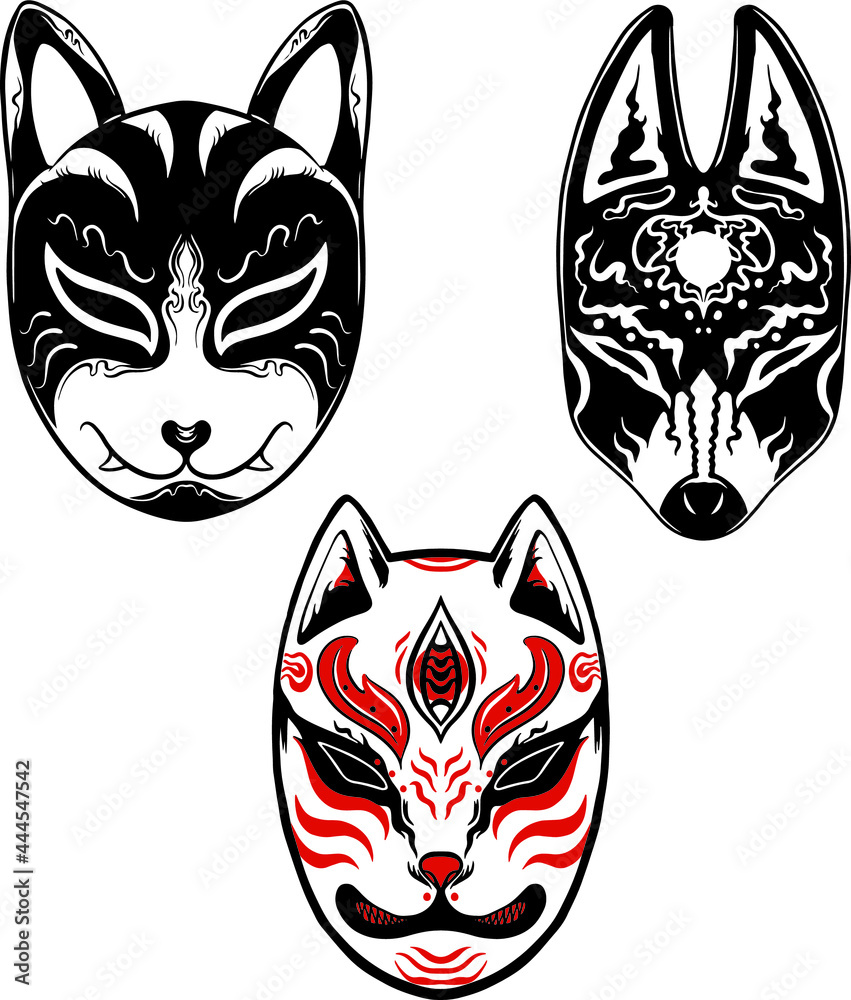 kitsune head silhouette Stock Vector | Adobe Stock