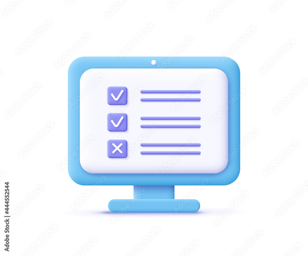 Assignment icon. Computer screen, checklist, document symbol. 3d vector ...