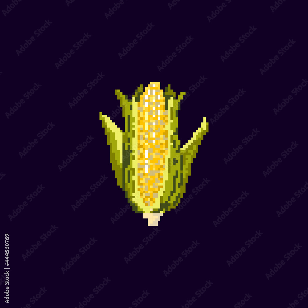 Pixel-art corn. Whole corn on blue background. Stock Vector | Adobe Stock