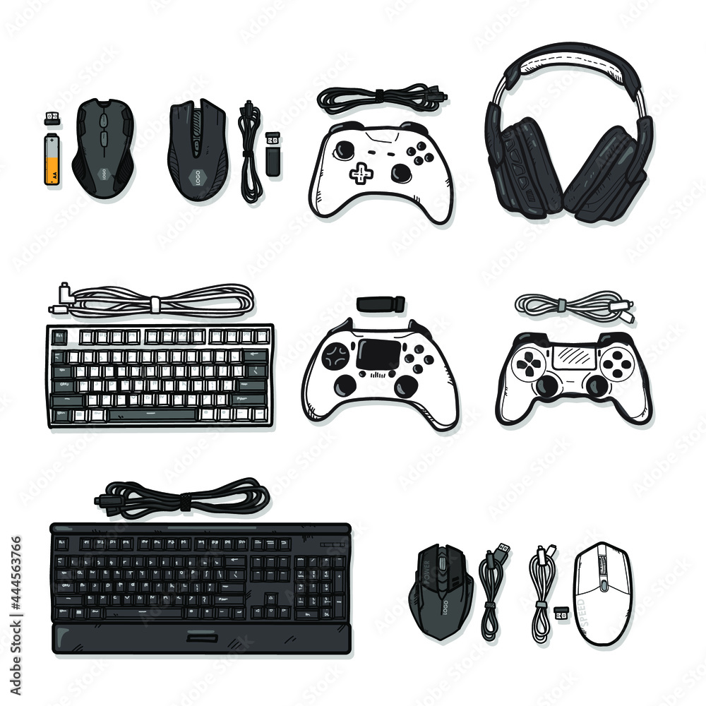 gamer work space concept, top view a gaming gear, mouse, keyboard ...