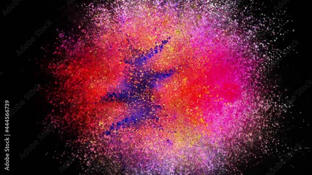 Animation of an explosion of colored particles on a black background in ...