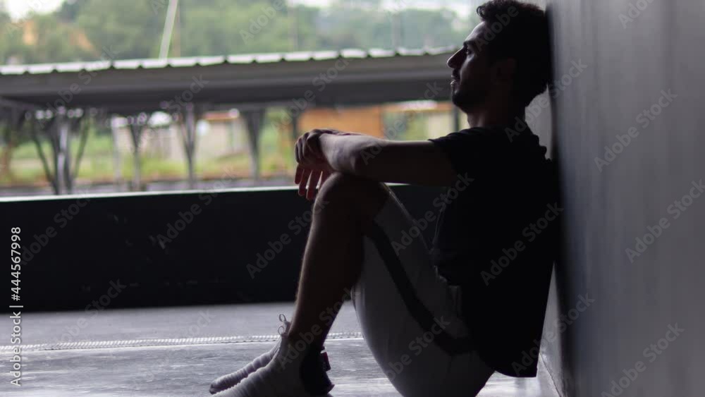Sad man sitting outdoor, Domestic violence, family problems, Stress ...