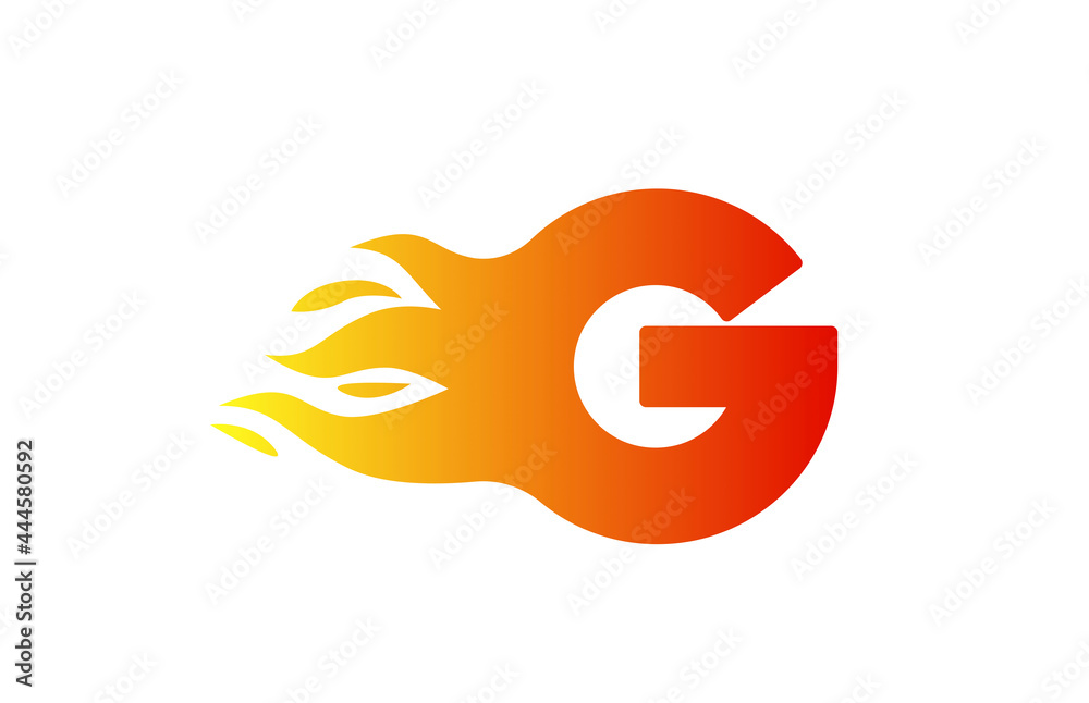 fire G alphabet letter icon for company. Red flames design suitable for ...