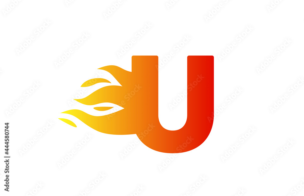 fire U alphabet letter icon for company. Red flames design suitable for ...