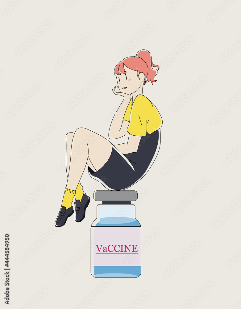 Doodle vector illustration. The girl who was vaccinated. Vaccination ...