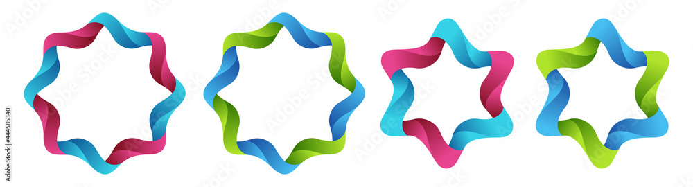 Set of four abstract circular logo elements isolated on white ...