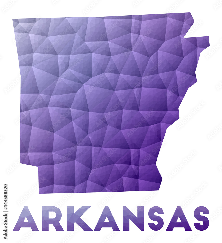 Map of Arkansas. Low poly illustration of the us state. Purple ...
