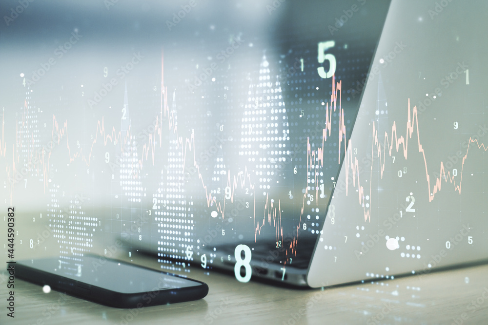 Abstract creative financial graph on modern laptop background ...