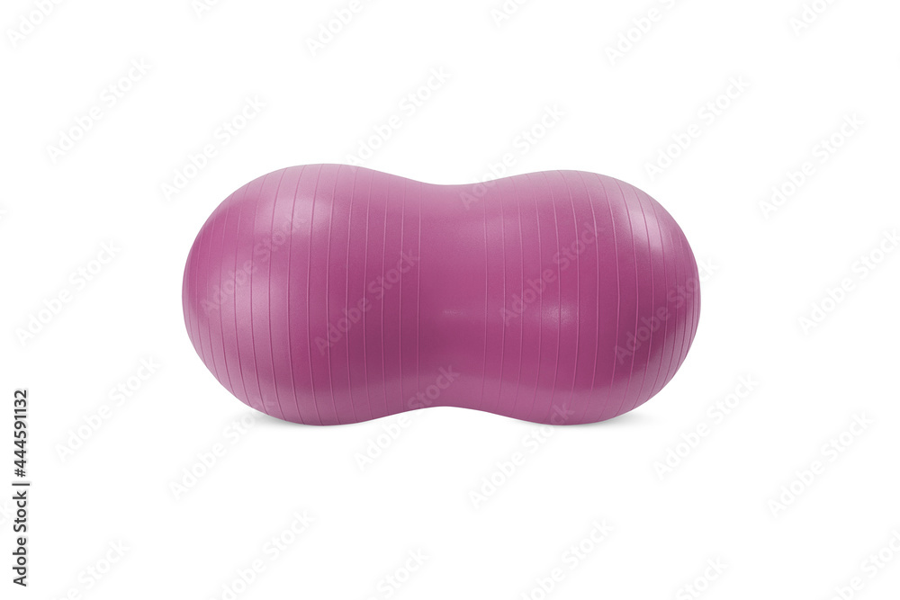 Big long purple fitness ball isolated on white background. Pilates ...