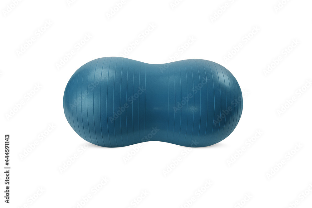 Big long dark blue fitness ball isolated on white background. Pilates ...
