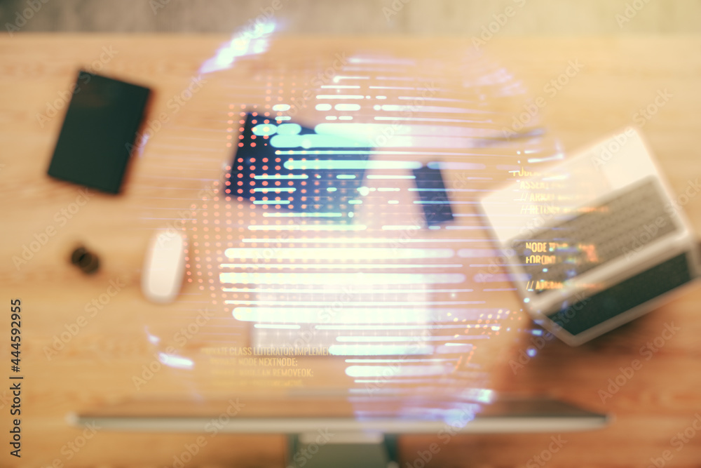 Multi exposure of abstract programming language hologram with world map ...