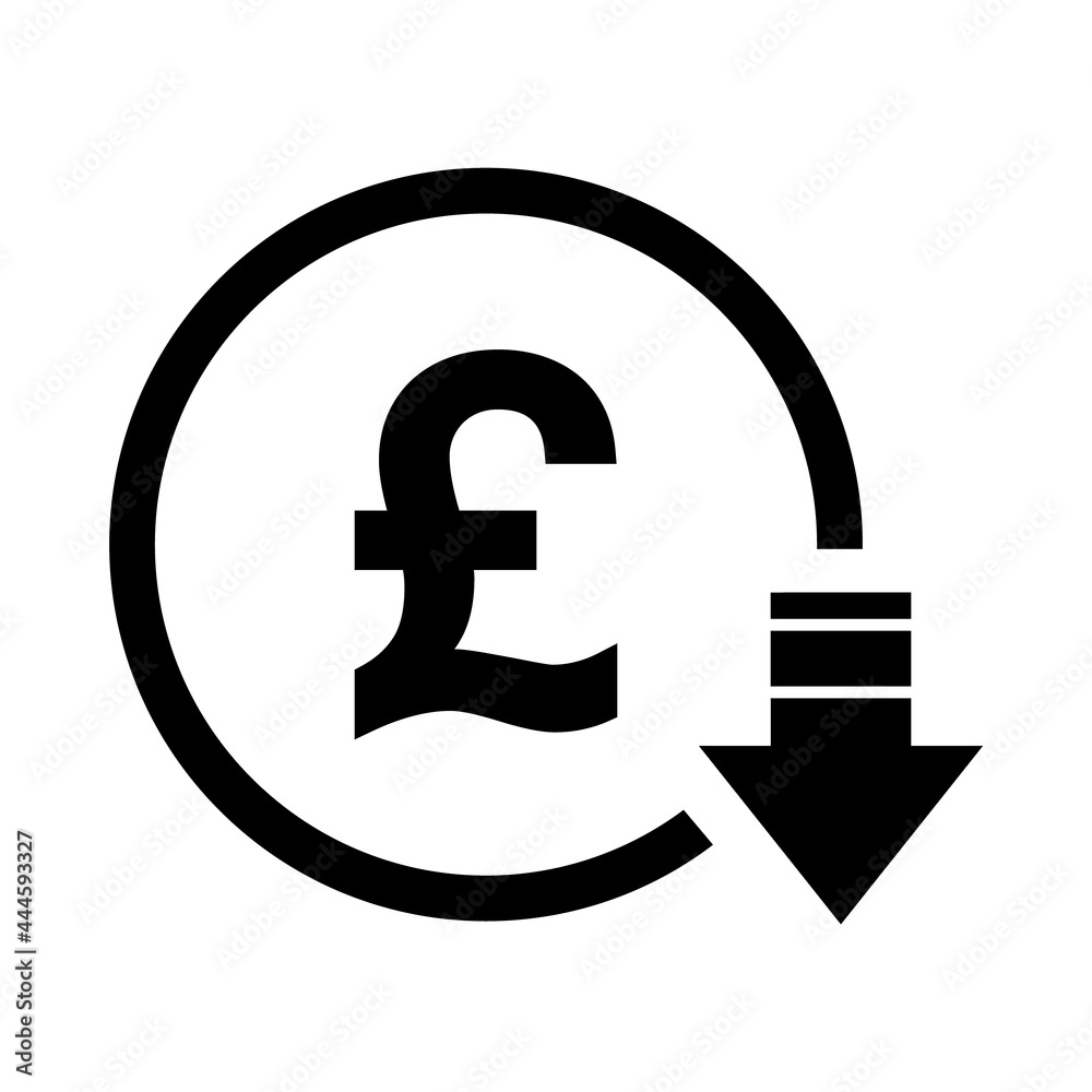 Pound reduction symbol, cost decrease icon. Reduce debt bussiness sign vector illustration Stock ...