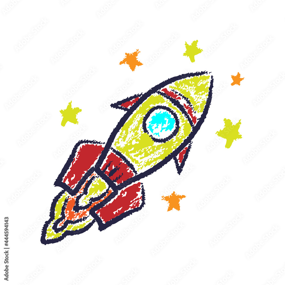Space rocket icon. Colored pencil silhouette. Side view. Vector simple ...