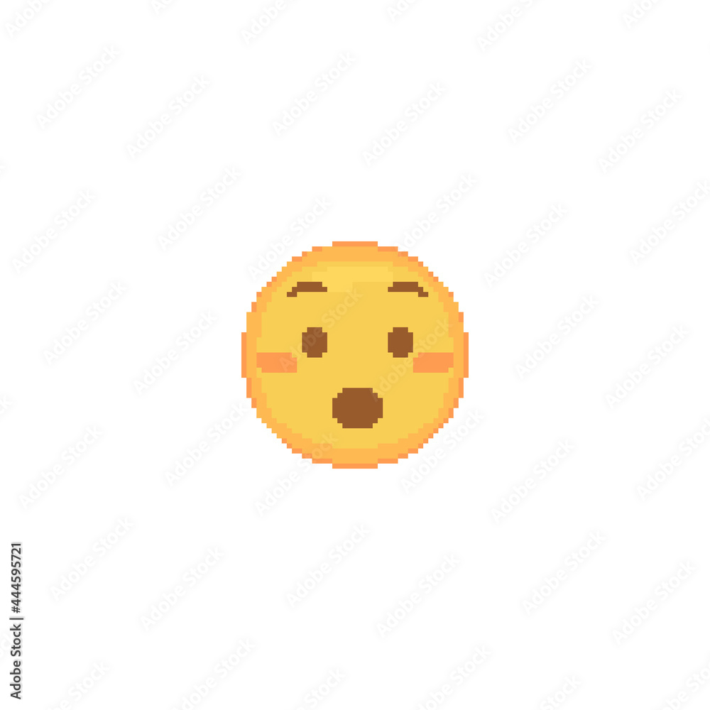 Pixel art Hushed Emoji face icon. Vector cute pixel Surprised emoticon ...