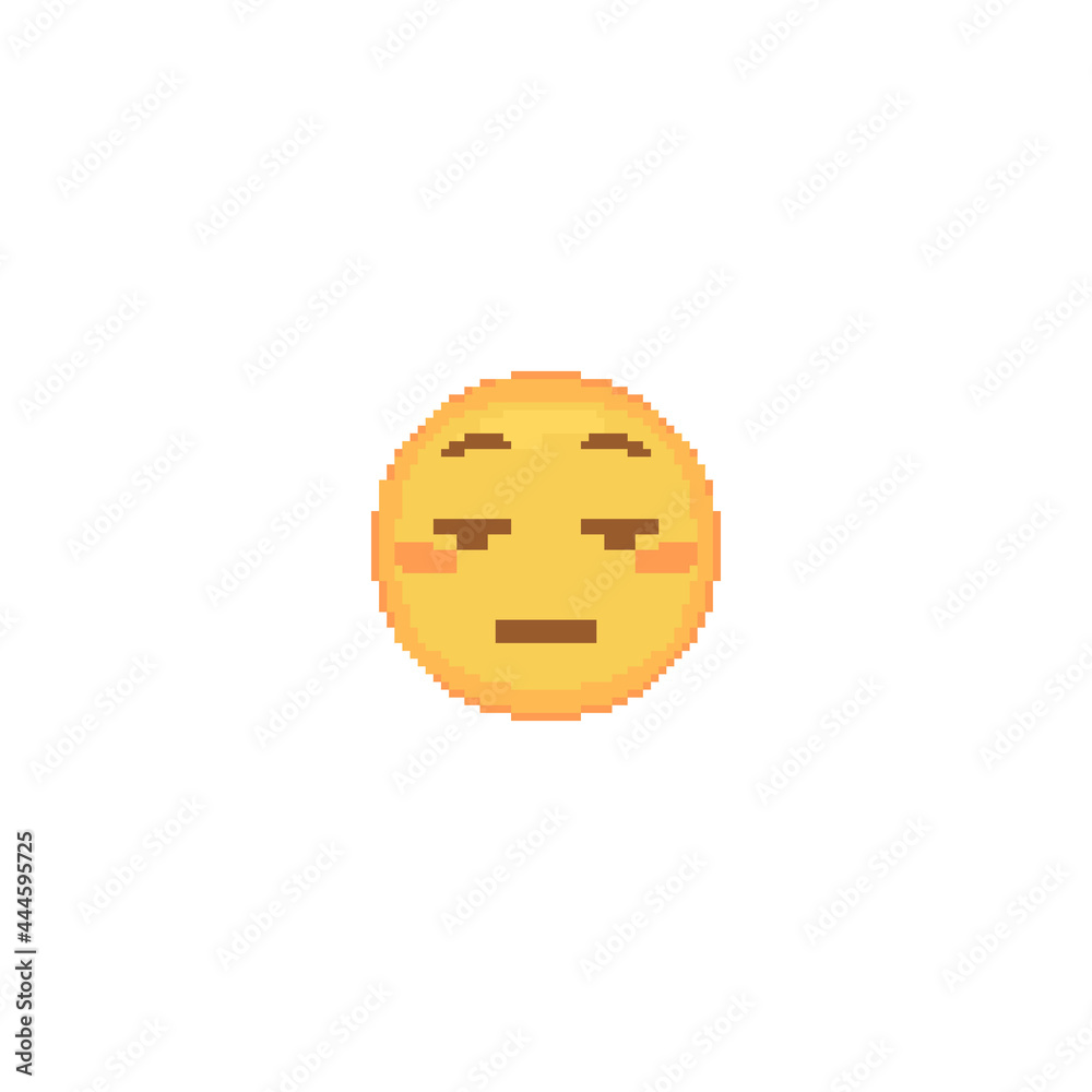 Pixel art neutral Emoji face icon. Vector cute pixel Expressionless ...