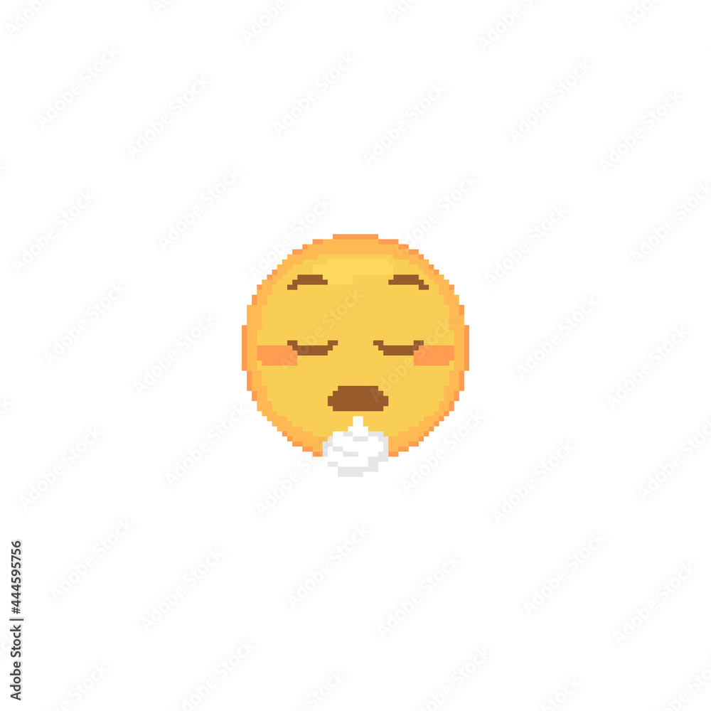 Fototapeta Pixel art Exhaling Emoji Face icon. Vector cute pixel ...