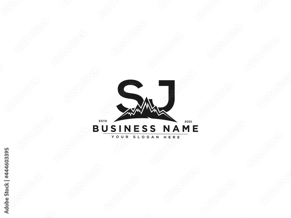 Letter SJ Logo, line art sj mountain logo icon vector for river forest ...
