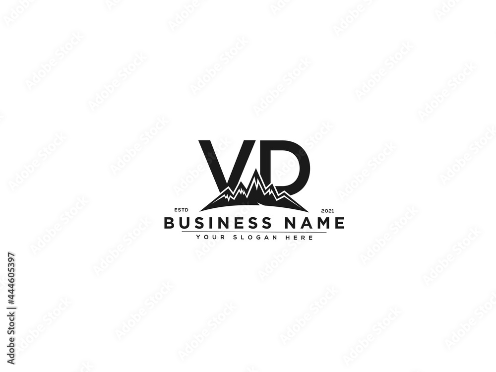 Letter VD Logo, line art vd mountain logo icon vector for river forest ...