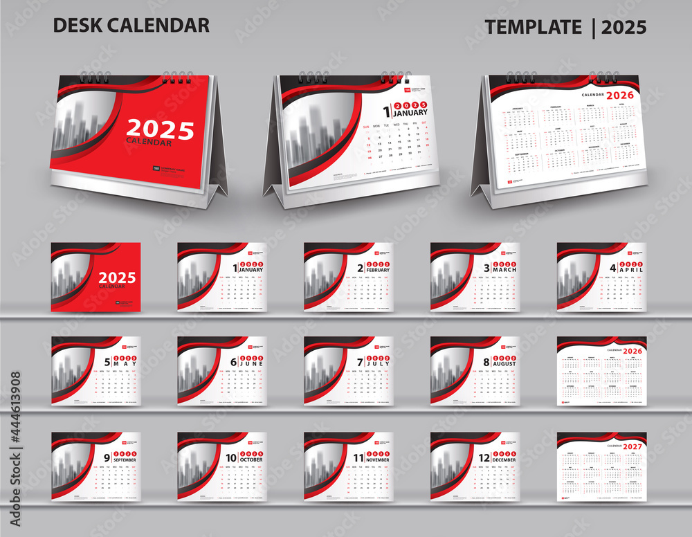 Set Desk Calendar 2025 template vector and desk calendar 3d mockup ...