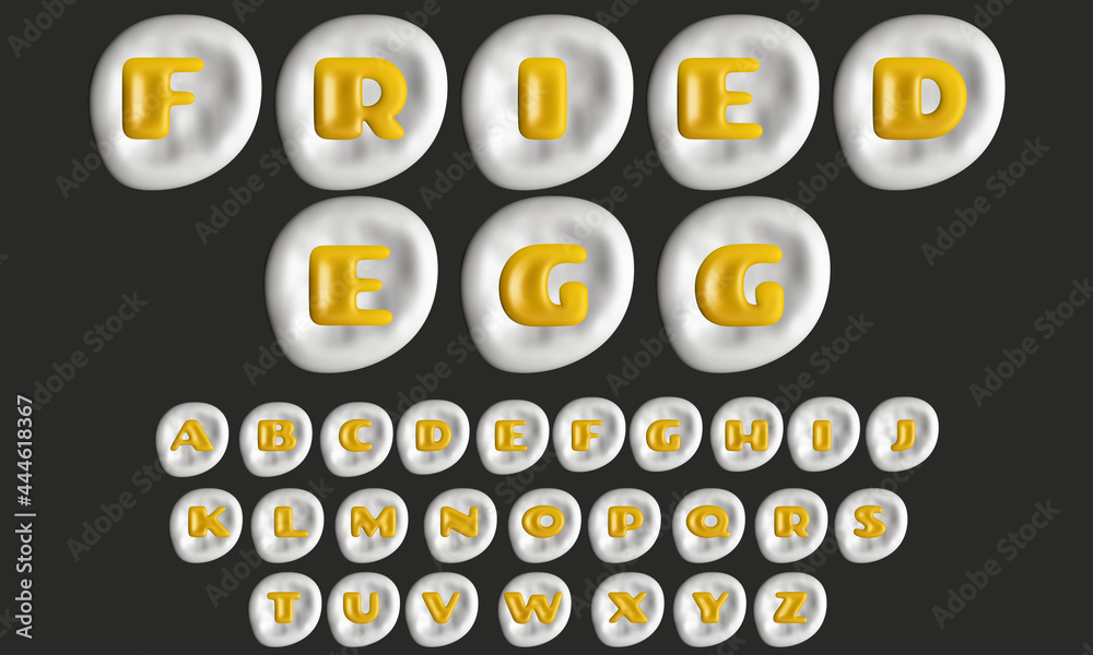 Fried egg alphabet with capital letters, 3D rendering, funny uppercase ...