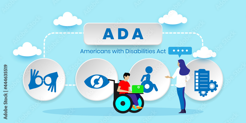 ADA americans with disabilities act concept With icons. Cartoon Vector ...