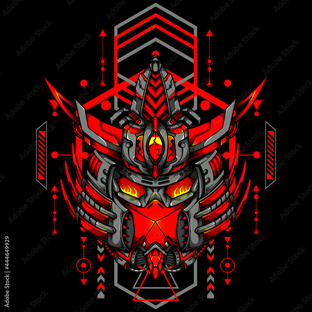 Japanese Samurai Robot with sacred geometry can use for gaming logo ...