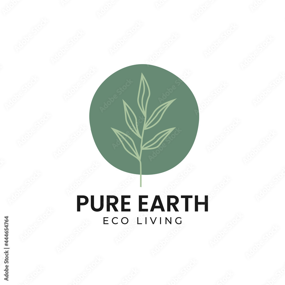 Delicate hand drawn logos and icons for pure earth, eco living, natural ...