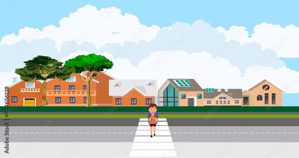 Boy cross the street 2d animation cartoon Stock Video | Adobe Stock
