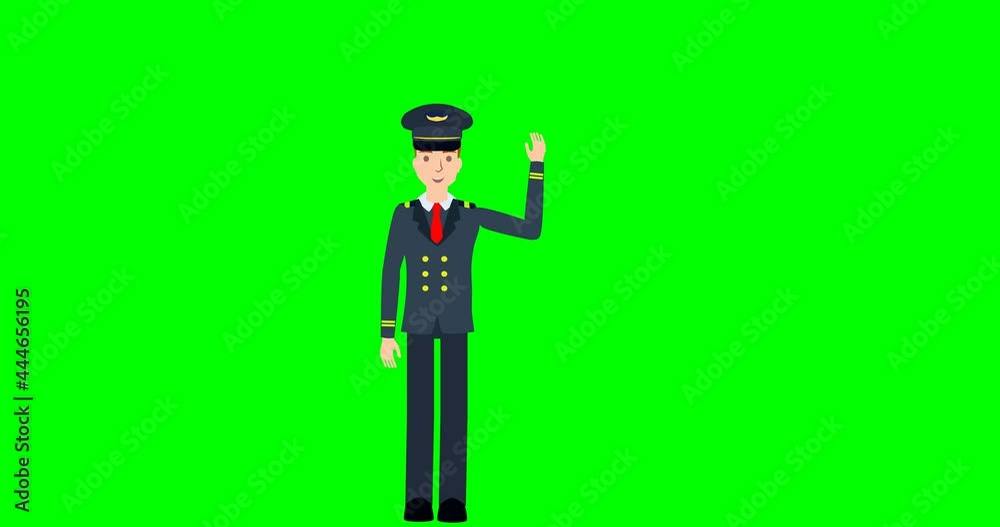 pilot waves his hand, 2d animation motion graphic, green screen Stock ...