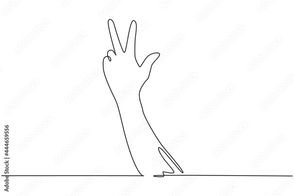 Single continuous line drawing counting hand sign. Number three hand ...