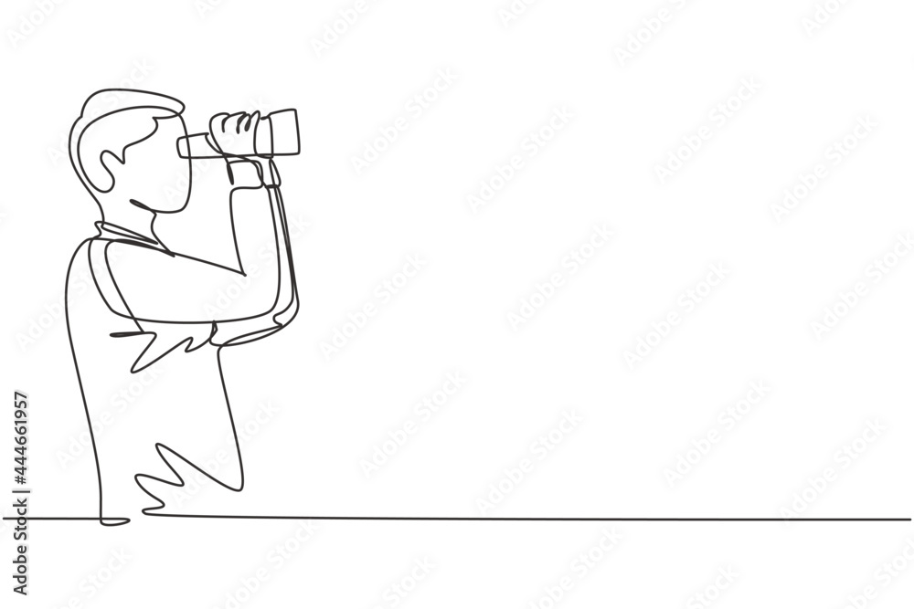 Continuous one line drawing young man looking in distance with ...