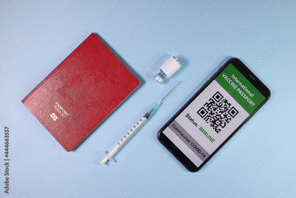 Digital international vaccine passport smart phone screen qr code app ...