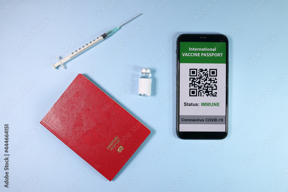 Digital international vaccine passport smart phone screen qr code app ...