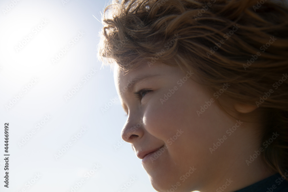 Portrait of little boy. Concept of kids profile face close-up. Head ...