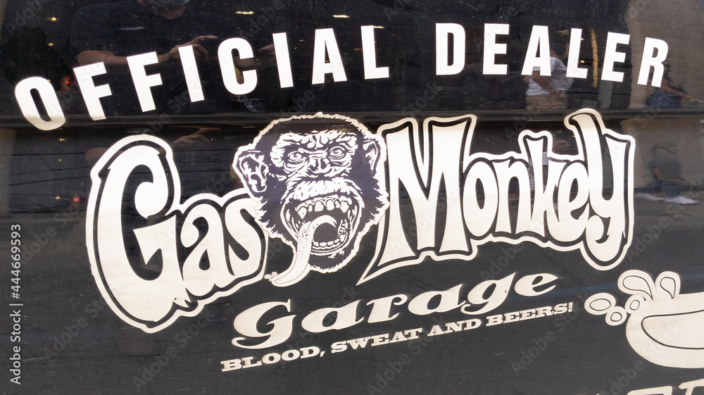 Gas Monkey garage official dealer logo text and brand sign on panel ...