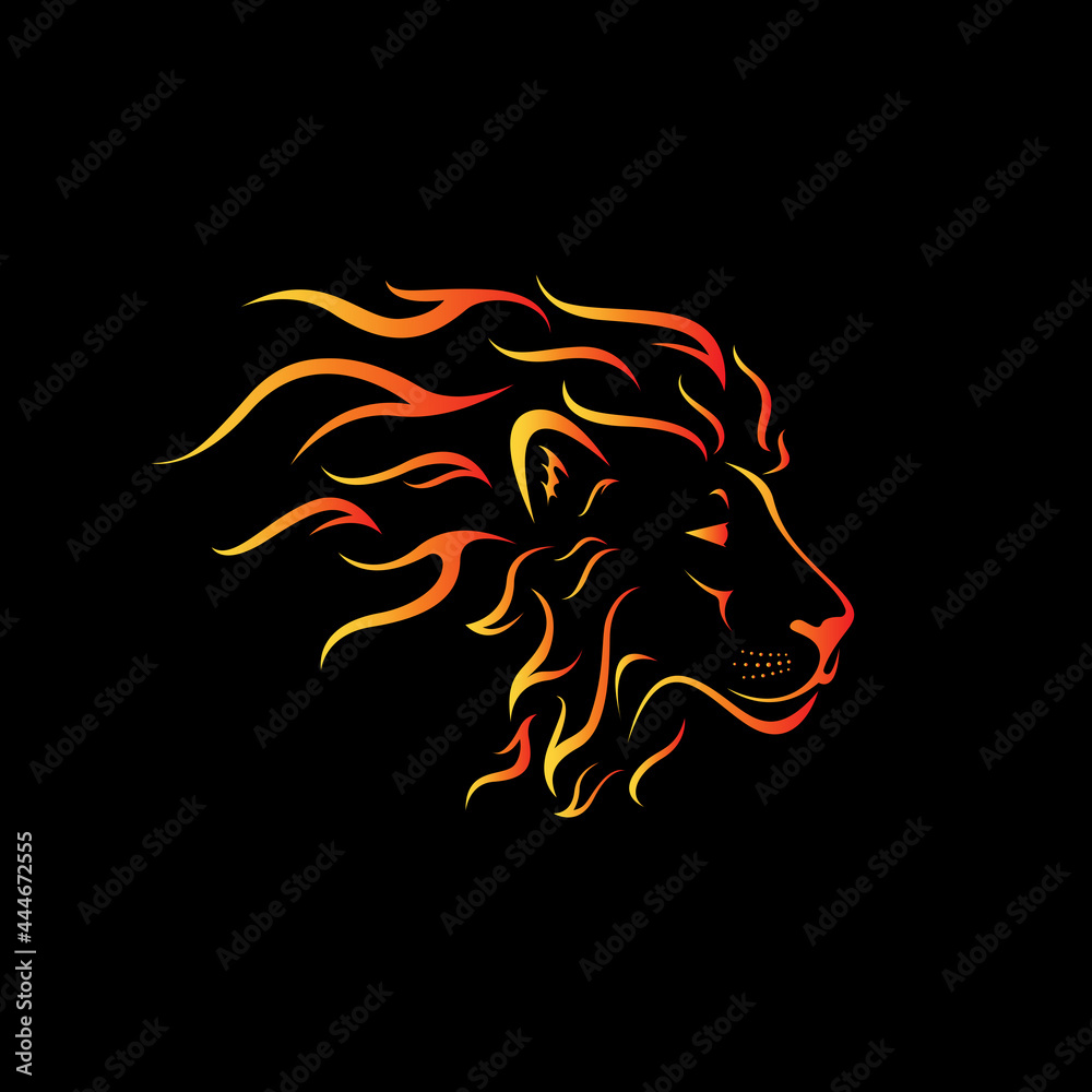 Vector of male lion head design on a black background., Wild Animals ...