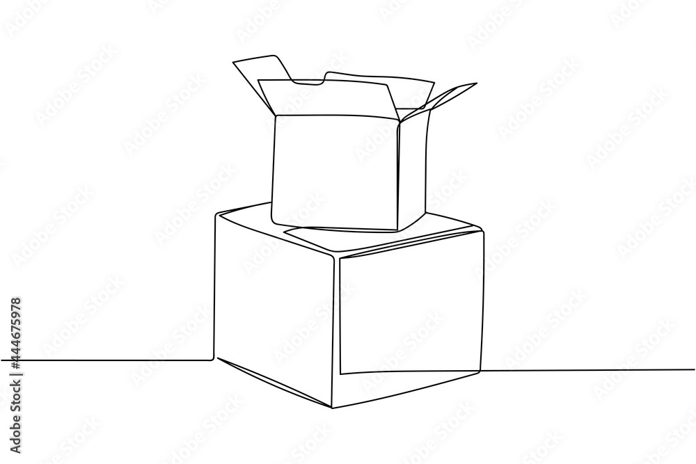 Continuous one line of cardboard boxes in silhouette on a white ...
