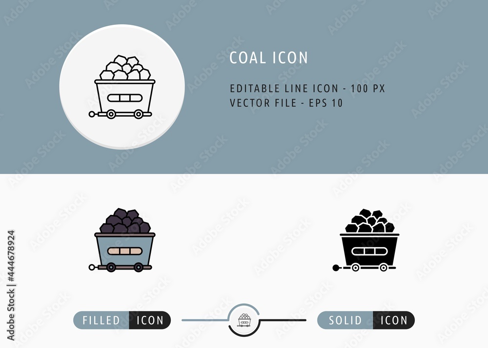 Coal icons set editable stroke vector illustration. Energy power resource symbol. Icon line ...