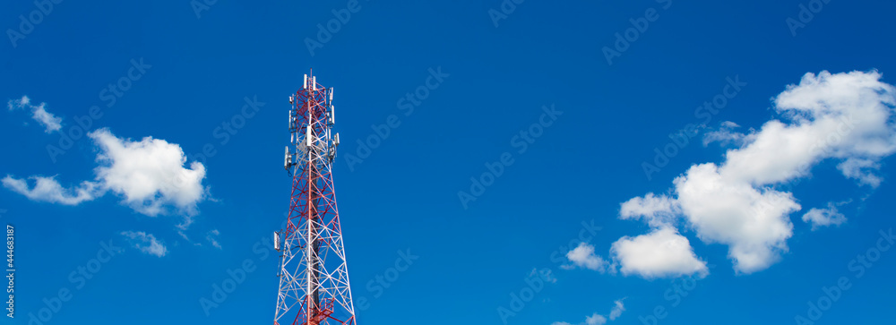 5G or 6G internet Signal tower or Mobile phone tower with daylight sky ...