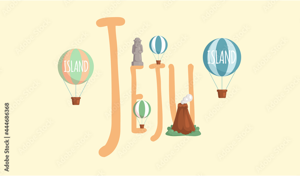 Jeju island in South Korea, tourist tour banner. Summer vacation ...