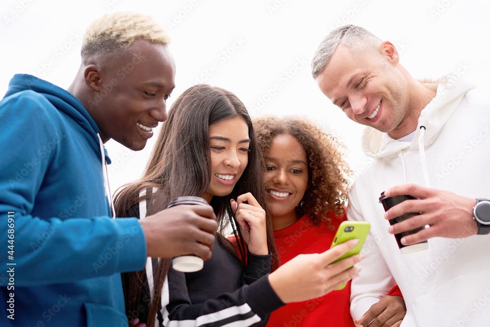 Multi-ethnic group people teenage friends. African-american, asian ...