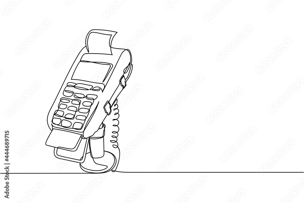 Continuous one line of render of pos terminal in silhouette on a white ...